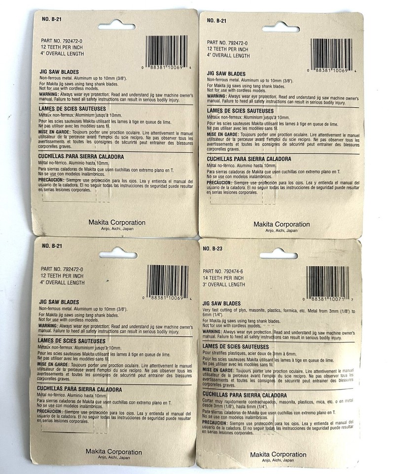 20PC MAKITA TANG SHANK JIG SAW BLADES 12TPI 14TPI 4 PKS OF 5 T-SHANK ...
