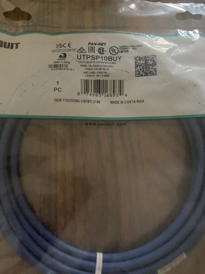 Panduit UTPSP10BUY TX6 Plus CAT6 Network Patch Cable RJ-45 10 Ft 3m ...