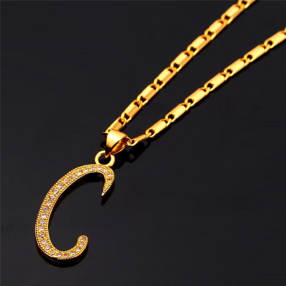 18K GoldPlated Initial English Alphabet C Letter Cubic Zirconia ...
