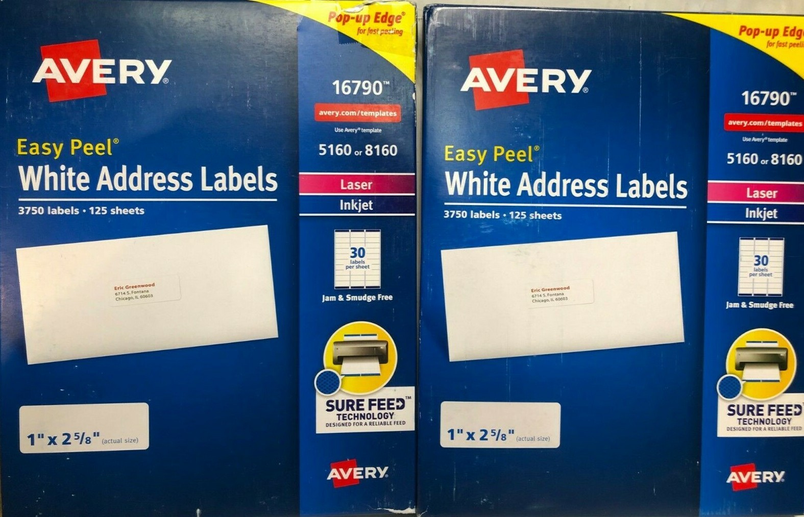 2 units Avery Easy Peel Laser Address Labels, 1 x 2-5/8, (3750 Each Box ...