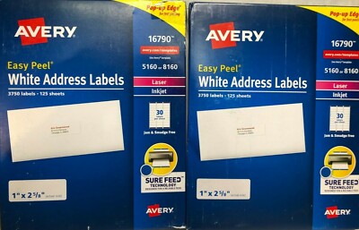 2 units Avery Easy Peel Laser Address Labels, 1 x 2-5/8, (3750 Each Box ...