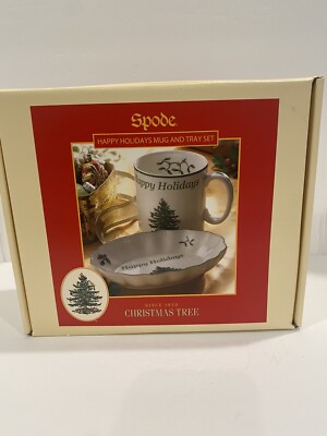 🎄SPODE CHRISTMAS TREE HAPPY HOLIDAYS MUG & TRAY SET in Original Box | eBay