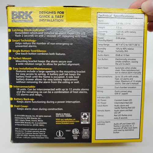 BRK Smoke Alarm Detector 9120B AC Powered with Battery Backup Easy ...