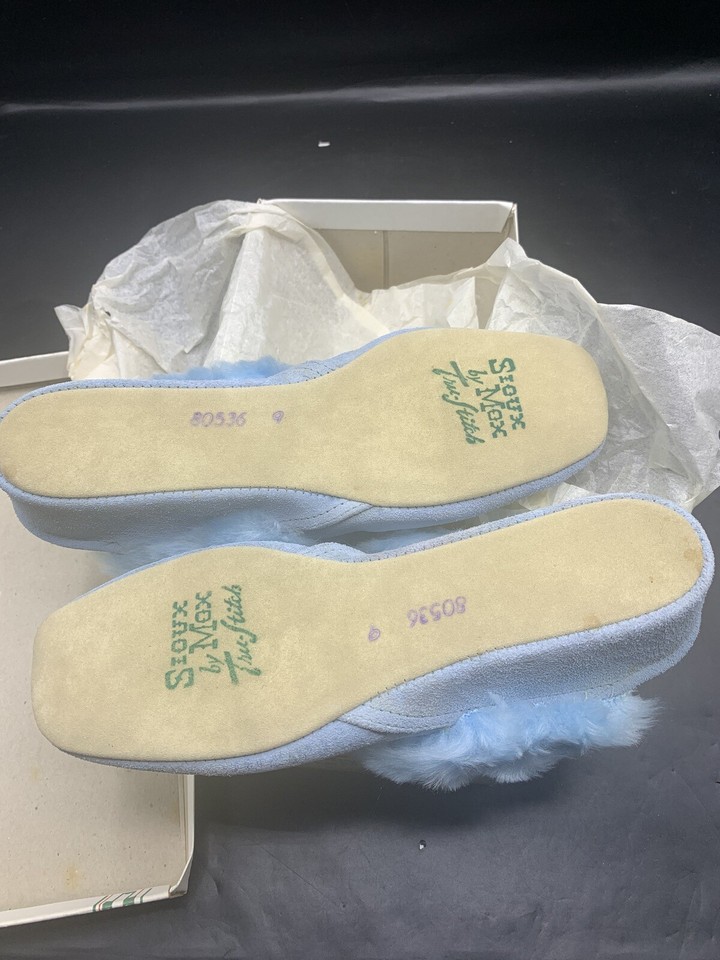 VTG SIOUX BY MOX IN BOX LADIES SIZE 9 BLUE FURRY SLIPPERS | eBay