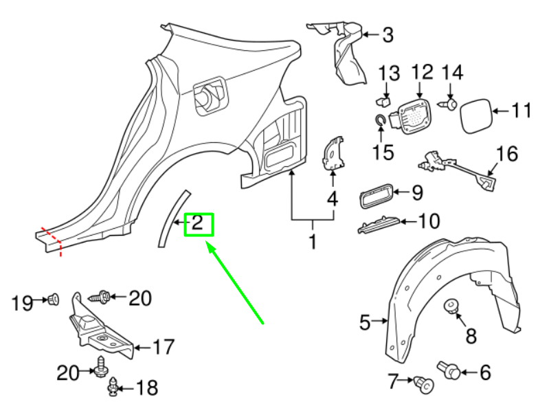 LEXUS IS XE30 Rear Left Quarter Panel Protector 5874253030 NEW GENUINE ...