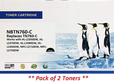 2 Pack NBTN760-C COMPATIBLE Replacement for Brother TN760 W/New Chip ...