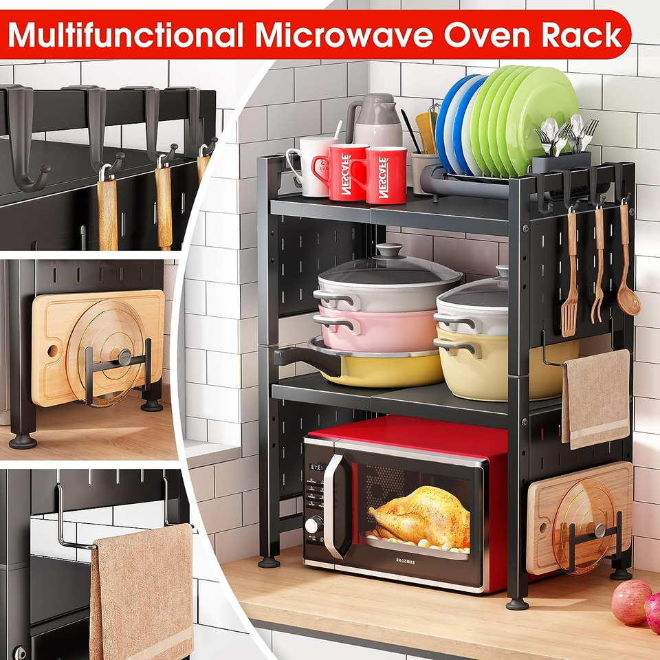Microwave Stand Rack Kitchen Oven Shelf Storage Bakers Adjustable ...