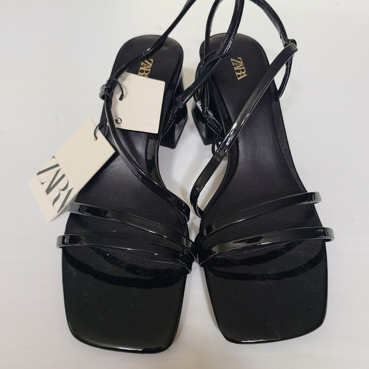 ZARA FAUX PATENT FINISH SANDALS WITH STRAPS BLACK SIZE 6.5 ZARA FAUX PATENT FINISH SANDALS WITH STRAPS BLACK SIZE 6.5