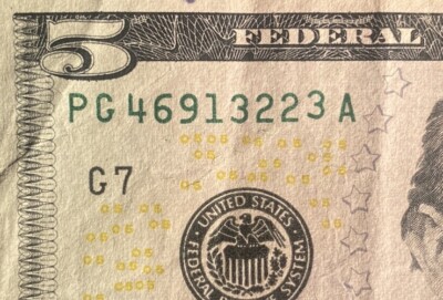 $5 Five Dollar Bill Error Misaligned Serial Number Misprint Note Fancy ...