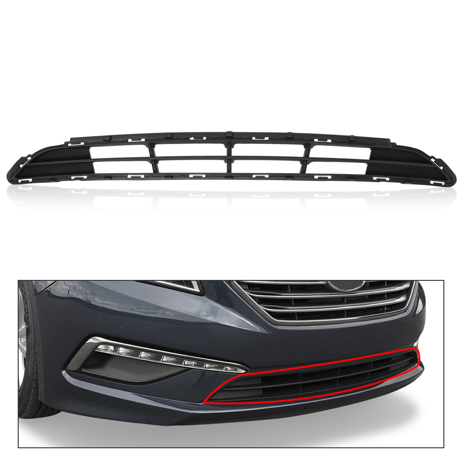 Front Bumper Lower Grill Grille Black Fit For Hyundai Sonata 2015 2016 ...