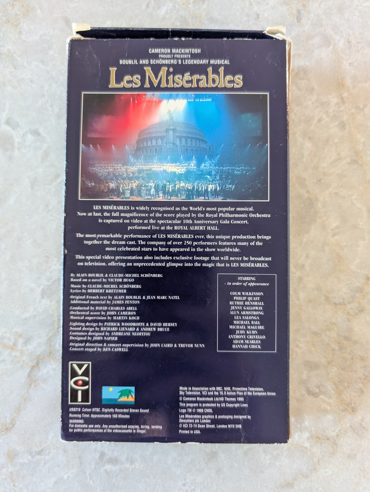 Les Miserables VHS In Concert 1996, Box Sleeve/Case | eBay