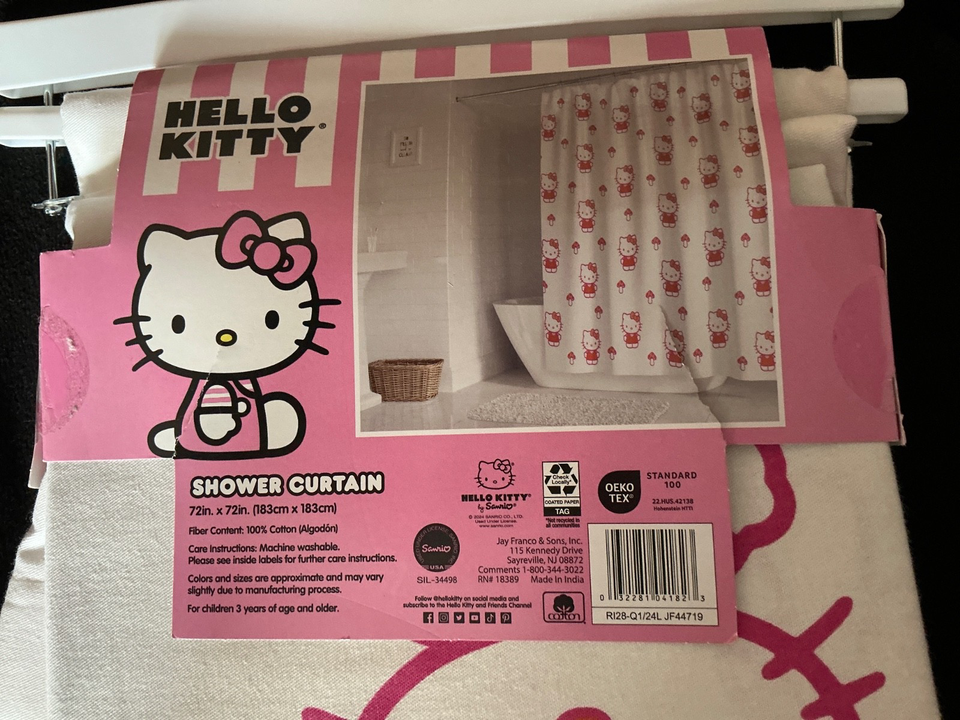 Hello Kitty Shower Curtain Bathroom Decor NEW Cotton 72x72 Pink Orange ...