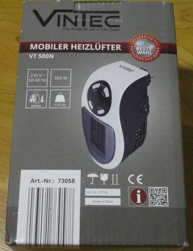 VINTEC Mobiler Heizlüfter VT 500N Timer Heizer Heizgerät Heizung ...