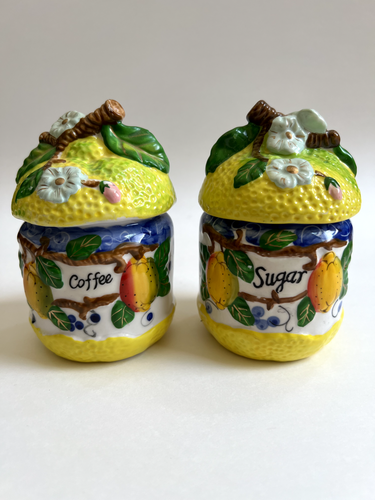 Lemon Shaped Coffee & Sugar Jars with Lids, Ceramic SET OF 2, Ships ...