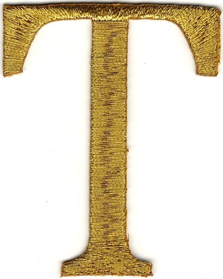 1 7/8" x 2 3/8" Metallic Gold Monogram Wire Letter T embroidery patch ...