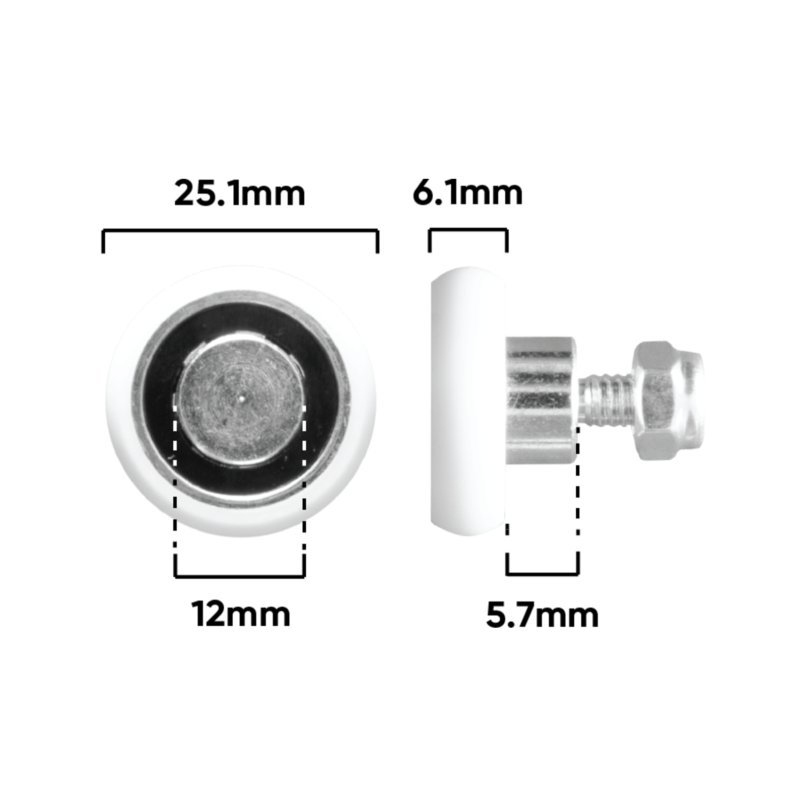 Rolltrak 25mm Acetal Convex Roller With Threaded Stud Sliding Door ...
