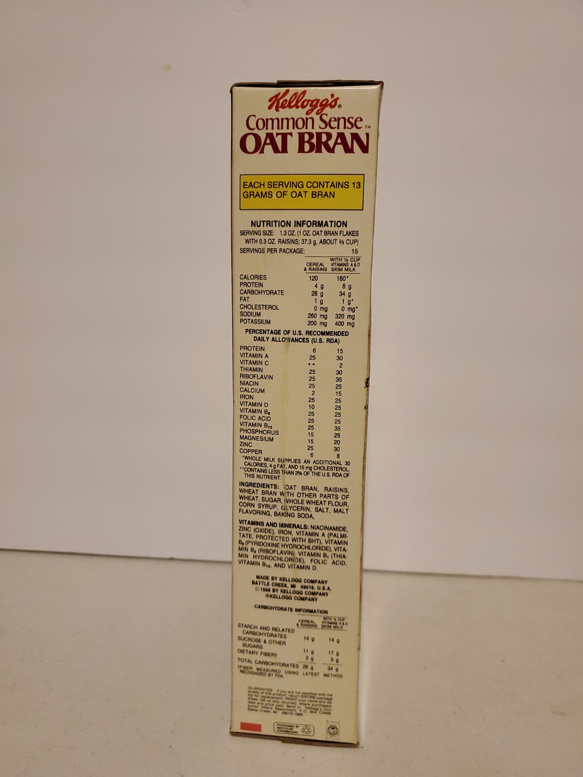 SEALED! Vintage Kelloggs Common Sense Oat Bran EMPTY cereal 1989 with ...