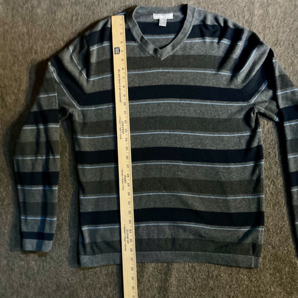 Grayson & Dunn Men’s Large V-Neck Pullover Sweater Gray Blue Stripe 100 ...