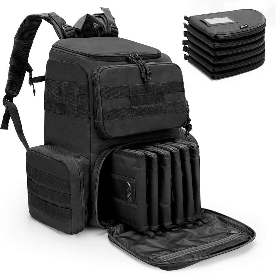 Tactical Range Pistol Backpack W/ 6 Pistol Cases Gun Backpack 9X ...