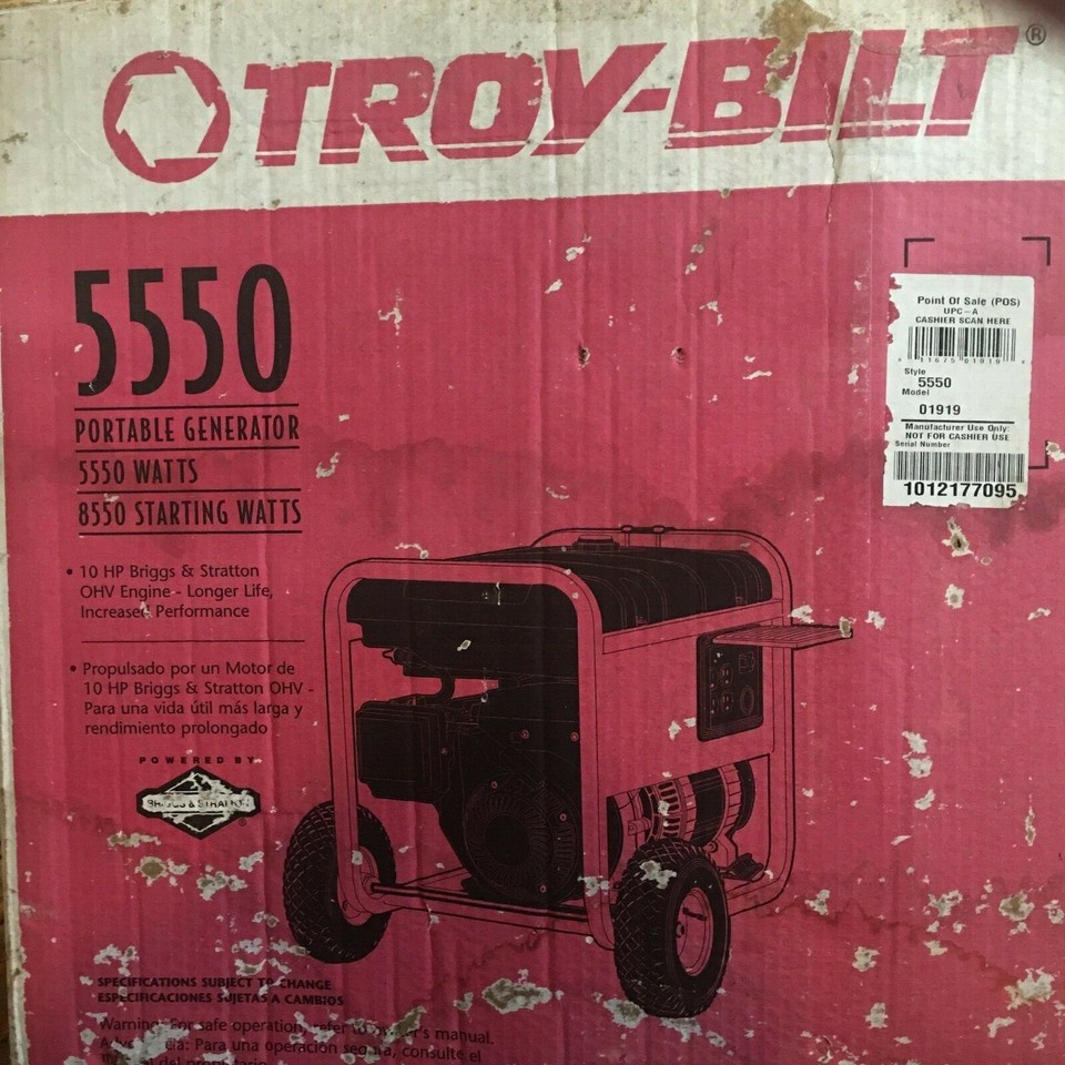 Troy Bilt 5550 Watt Portable Gas Generator 8550 starting watts 10HP ...