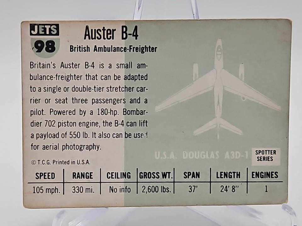 1956 Topps Jets Trading Cards Auster B-4 British Ambulance Freighter ...