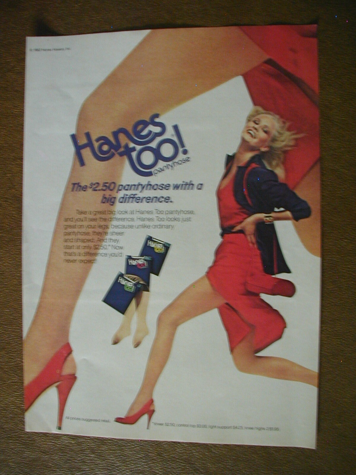 1983 Hanes Too! Pantyhose Long Legs Heels Sexy Fashion VINTAGE PRINT AD ...
