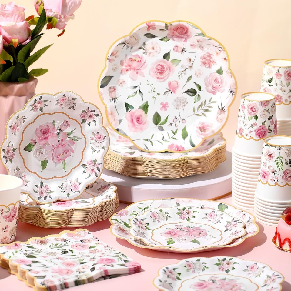 250 Pcs Floral Party Decorations Flower Paper Plates Napkins and Cups ...