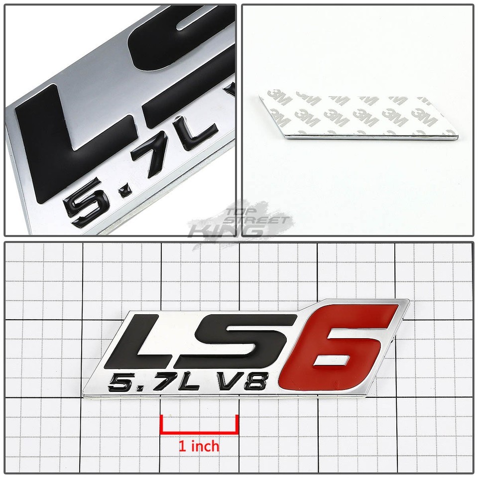 SILVER "5.7L LS6" BLACK & RED LETTER LOGO TRIM BADGE METAL EMBLEM DECAL ...