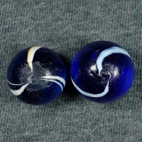 TWO MINT ANTIQUE GERMAN HANDMADE BLUE GLASS SWIRL MARBLES | eBay