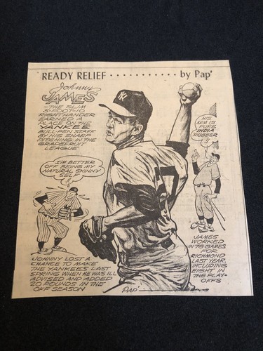 1950’s New York Yankees MLB Johnny James Baseball Newspaper Print Clip ...