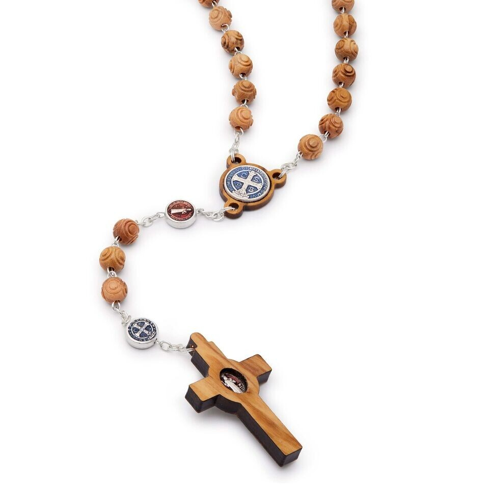 Rosary Beads Catholic Olive Wood Medal St Benedict Cross from Vatican ...