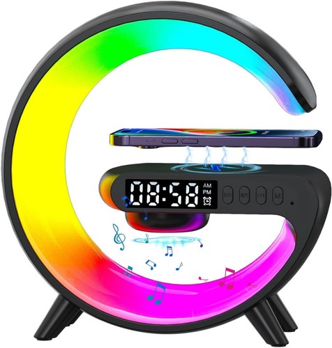 LED Electric Digital Alarm Clock Wireless Charger Bluetooth Speaker G ...
