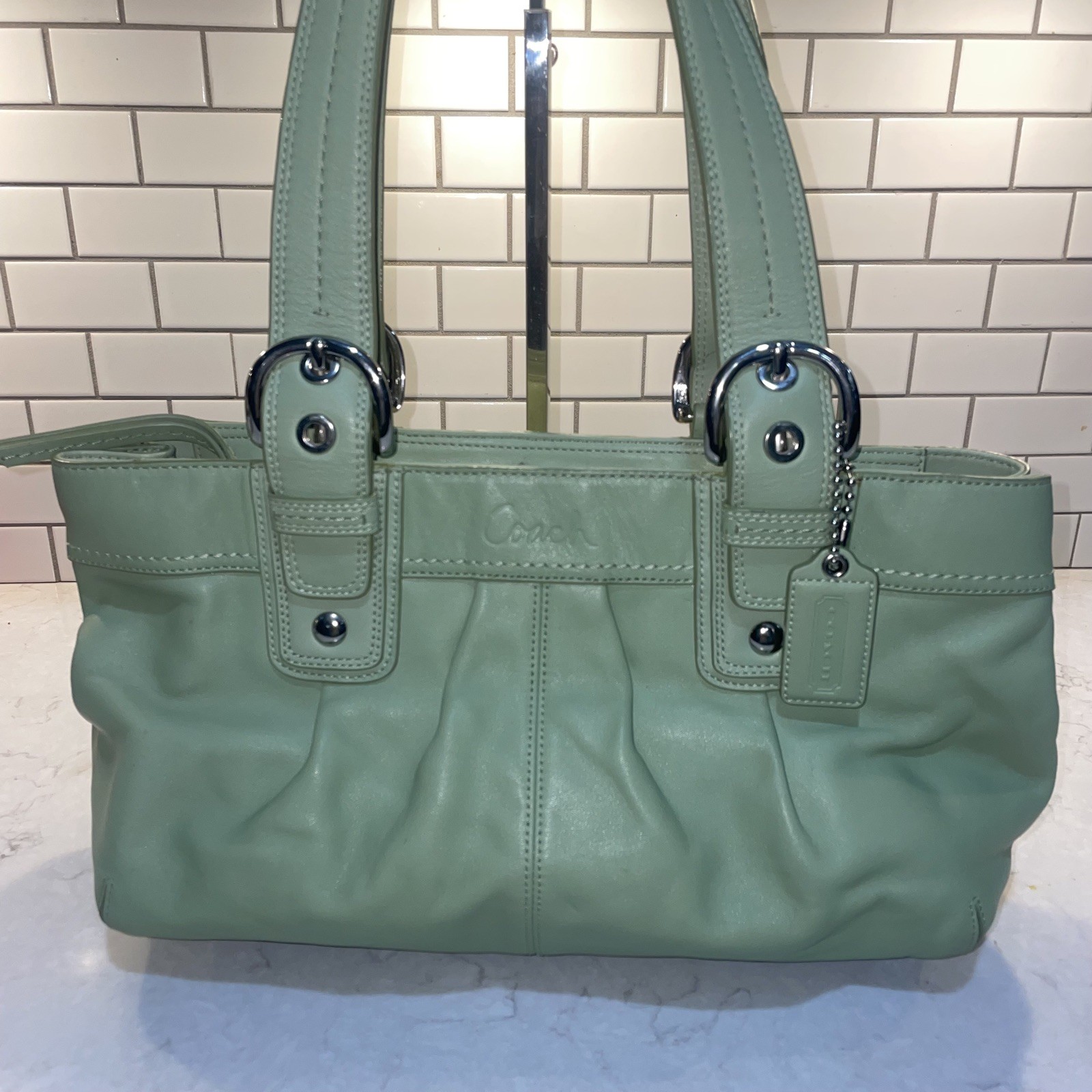 Coach LARGE F13732 Vintage Soho Sage Green Pleated Le… - Gem