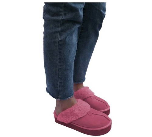JOYSPUN Women's Suede Platform Pink Memory Foam Clog Slippers, Size 8 ...
