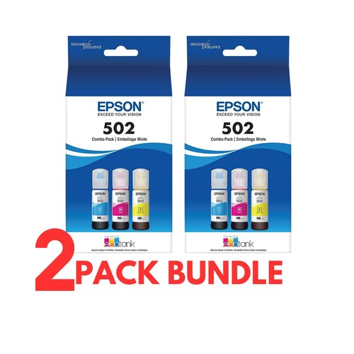 Epson EcoTank T502 Tri-Color Ink Cartridges 2PACK BUNDLE 10343935129 | eBay