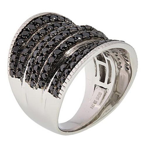 HSN Colleen Lopez Silver 2.00cttw Natural Black Diamond Multi-Row Band ...