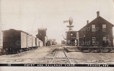 Prague, Nebraska-CB&Q Railroad Depot-Windmill c1911 RR RPPC Real Photo ...