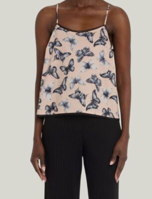 $130 Andine Women's Pink Pia Butterfly-Print Sleepwear Lace-Trim Tank ...