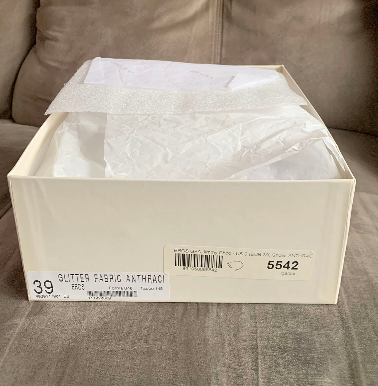 Jimmy Choo Silver Glitter Fabric 6" Pumps Size: 39 - Gem