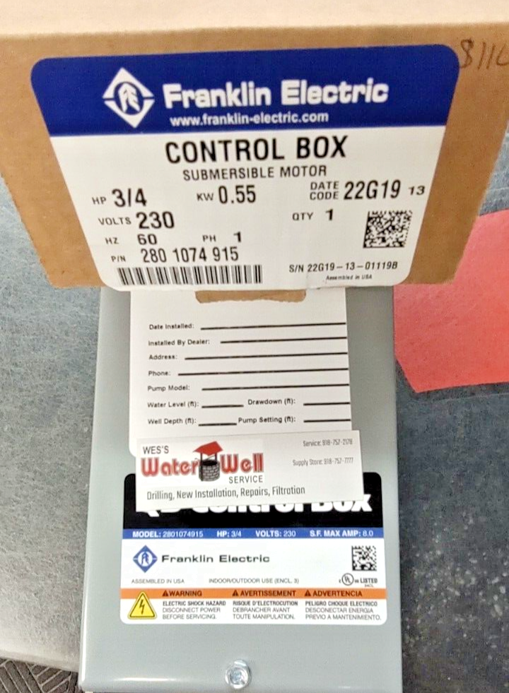 New Franklin Electric 3/4HP Control Box 230v for Water Well ...