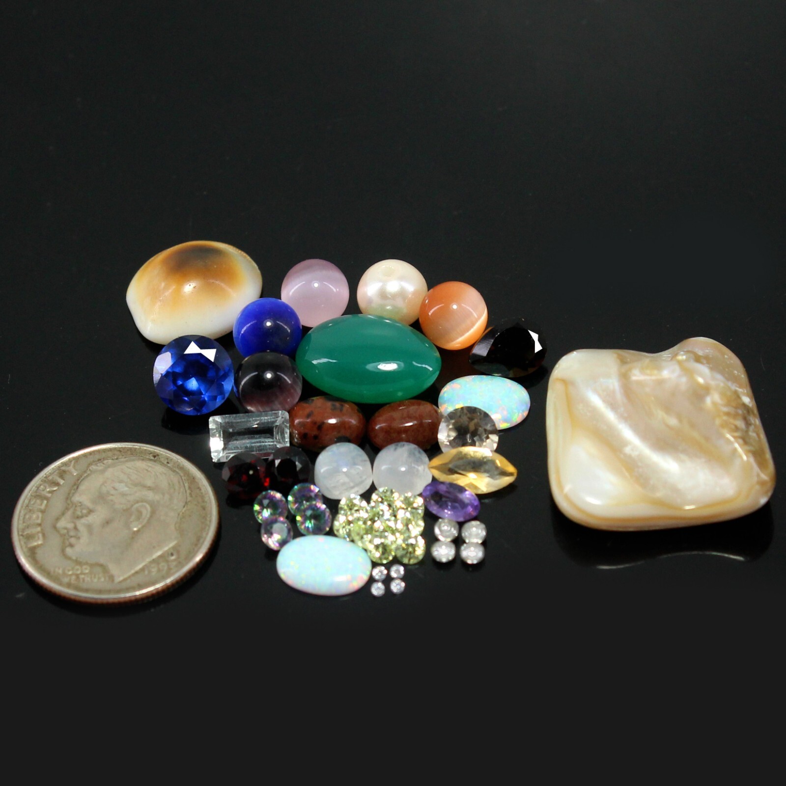 Certified Natural Diamond Sapphire Topaz Cat's Eye Rainbow Hakik 45 Pc ...