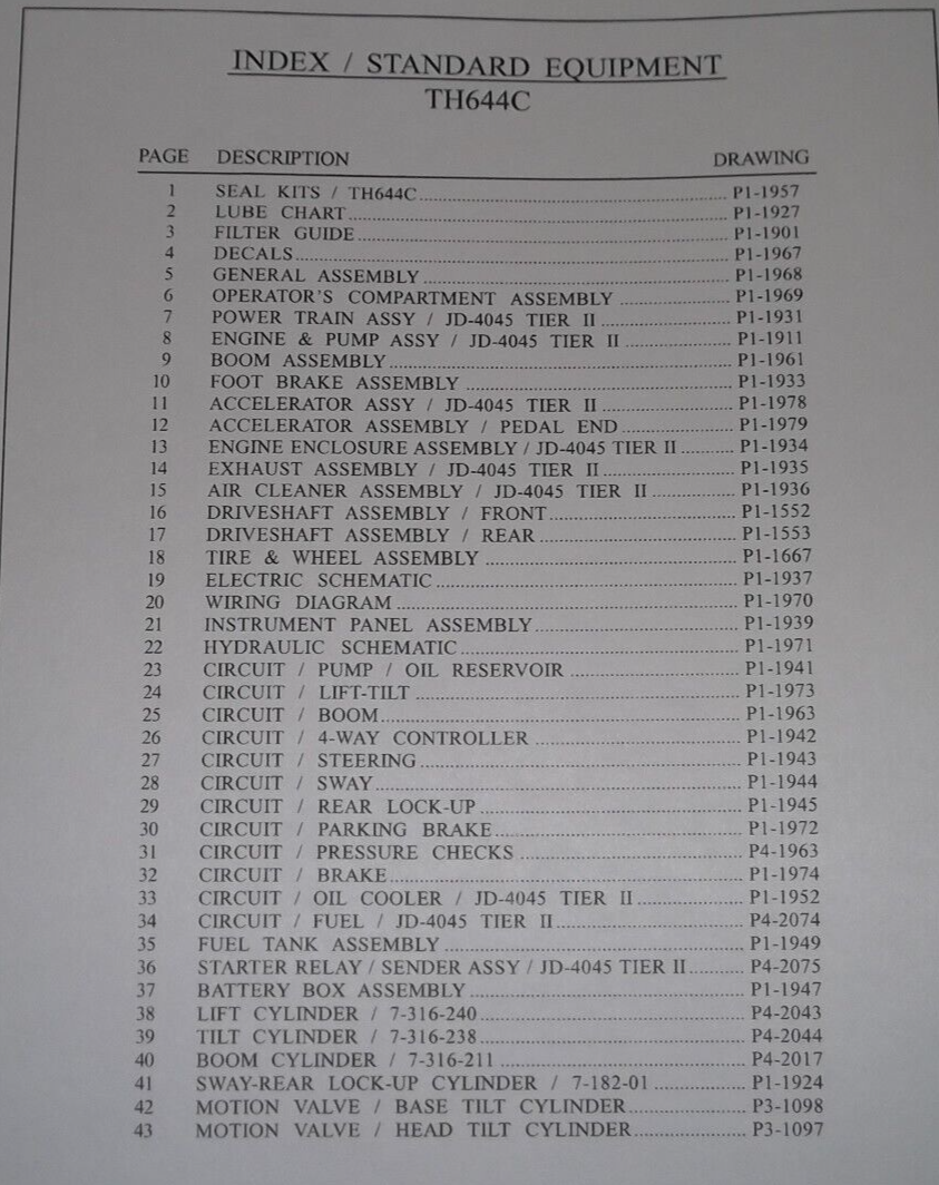 TEREX TH644C TELEHANDLER FORKLIFT MATERIAL HANDLER PARTS BOOK MANUAL ...