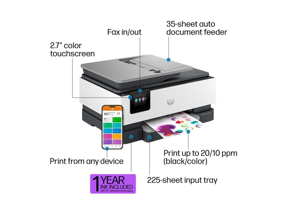 HP OfficeJet Pro 8139e Wireless All-in-One Color Inkjet Printer, Print ...