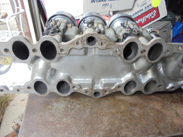 Ford Flat Head Aluminum OFFENHAUSER 3 carb Intake with Carbs 8BA, 59 ...