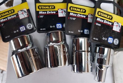 Stanley 1/2" drive 12 pts Socket AF & Metric 11/16", 1", 1-3/8", 9mm ...
