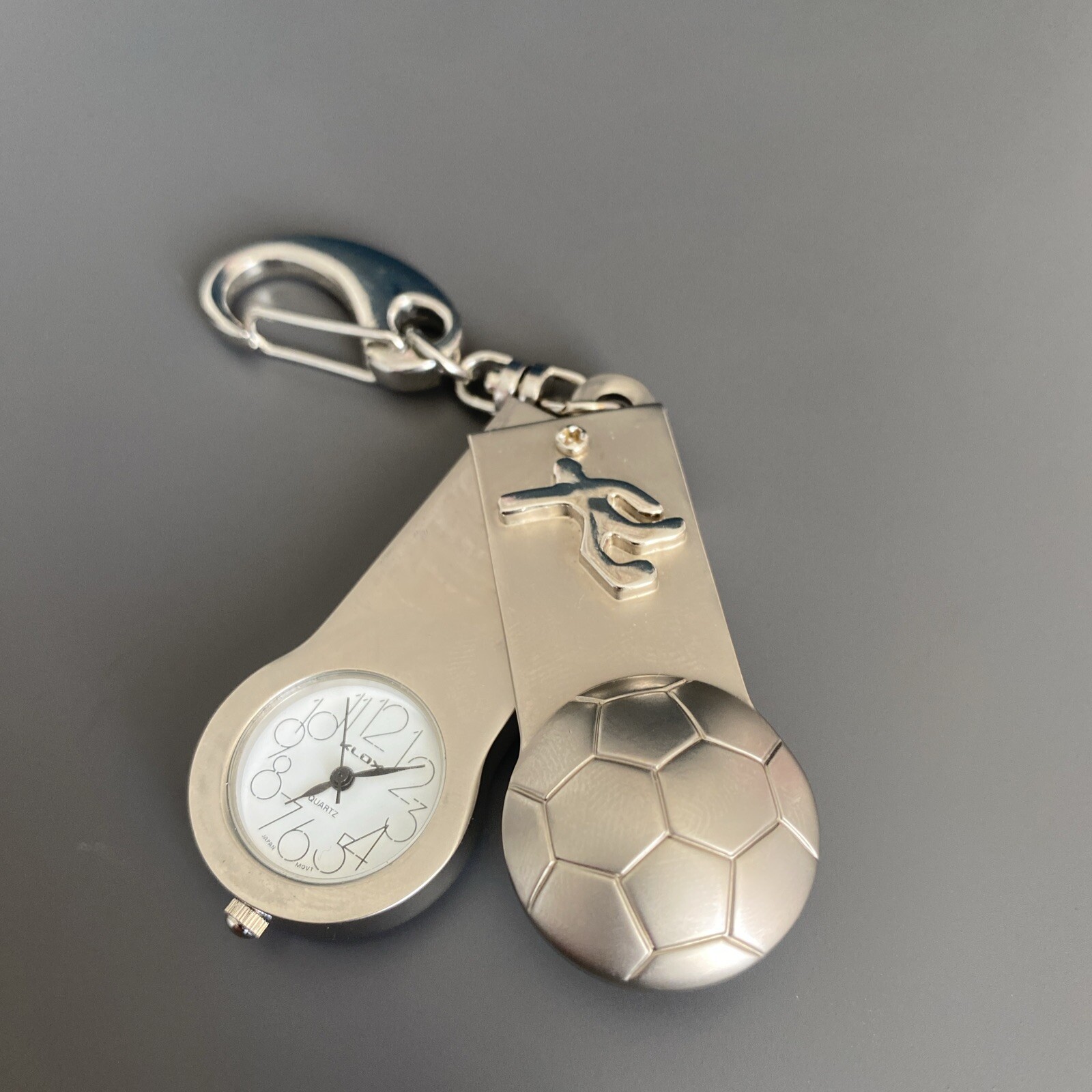 Pocket Watch Key ring Football / Soccer Cover Klox Quartz Brushed Steel ...