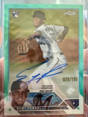 Eury Perez 2023 Topps Chrome Rookie Auto Aqua Wave Refractor, Low Pop ...