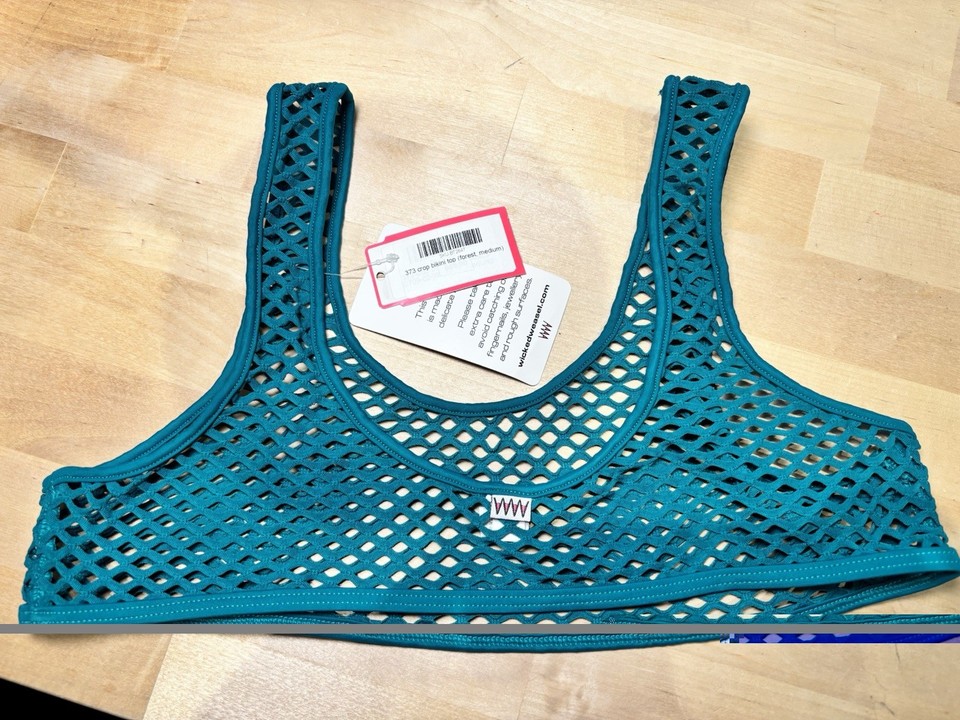 NWT Wicked Weasel 373 Crop Bikini Top MED Forest Green Mega Mesh Sexy ...