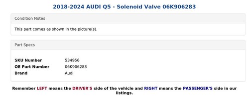 2018-2024 AUDI Q5 - Solenoid Valve 06K906283 | eBay