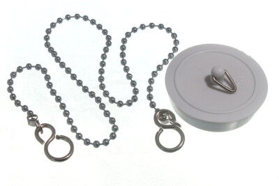 New 10 X White Plastic Basin Bath Plugs 44mm With Chrome Chain 450mm ...